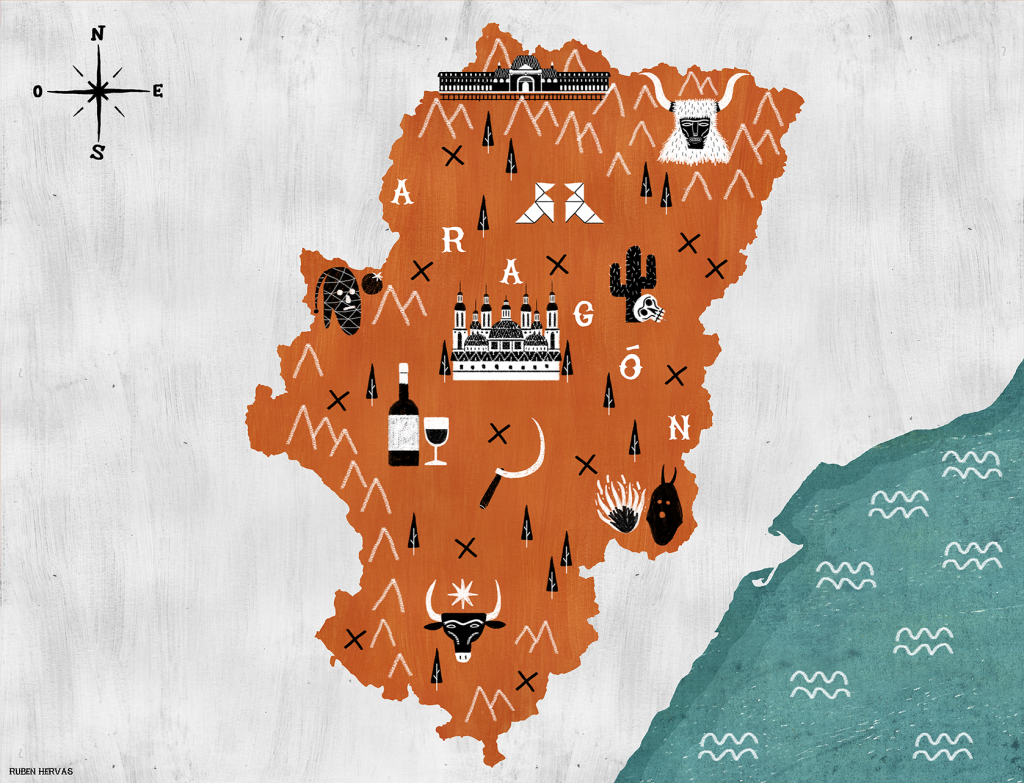 Mapa Ilustrado de Aragón - Ilustrated Map- RUBÉN HERVÁS